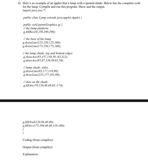 Solved 4) Here's an example of an applet that a lamp with a | Chegg.com