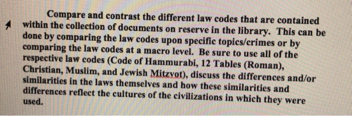 Compare and contrast the different law codes that are | Chegg.com