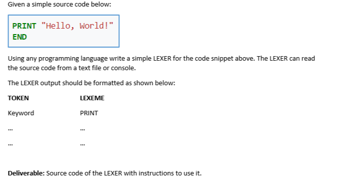 Solved C++ tokenizer/lexer without regex | Chegg.com