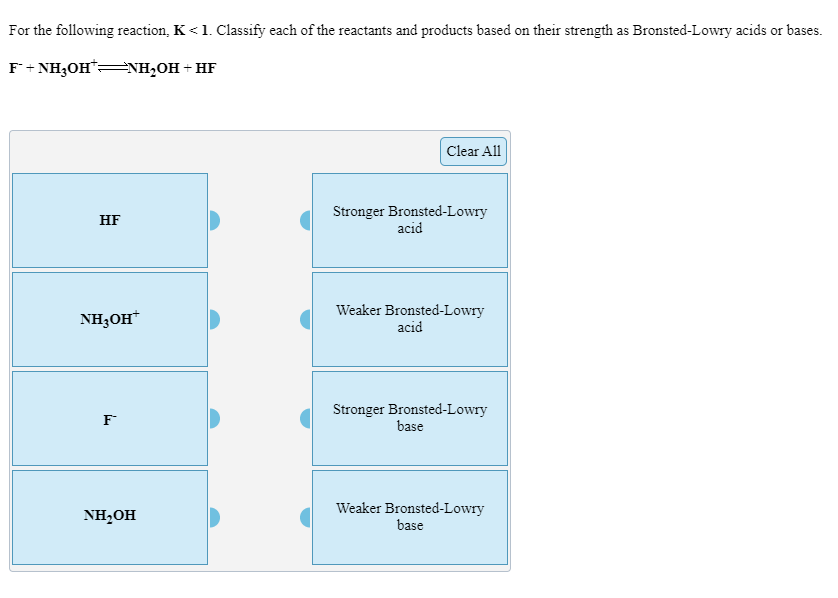 Solved For the following reaction. K>1. Classify each of the | Chegg.com