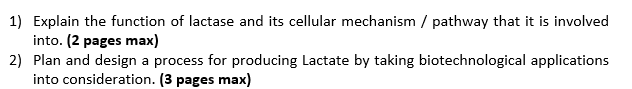 Solved 1) Explain the function of lactase and its cellular | Chegg.com
