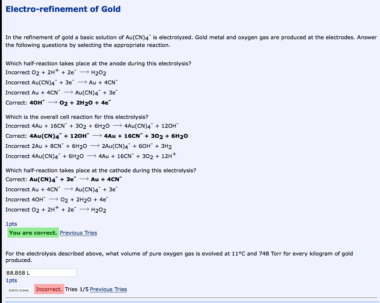 Solved Electro-refinement of Gold In the refinement of gold | Chegg.com