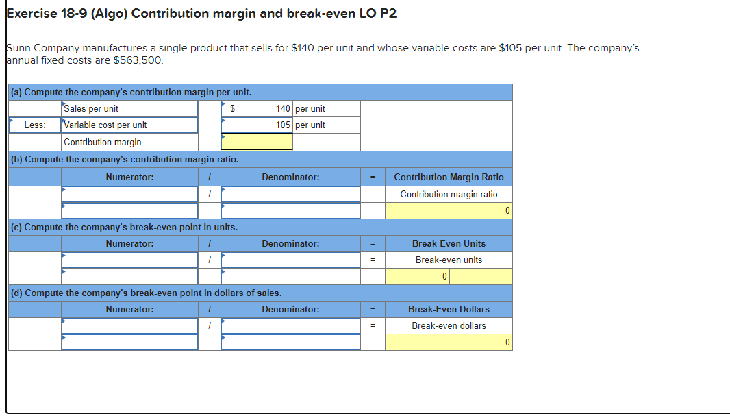 Solved Exercise 18-9 (Algo) Contribution margin and | Chegg.com