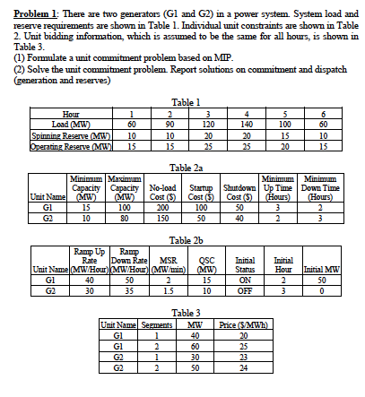 Solved Problem 1: There are two generators (Gl and G2) in a | Chegg.com