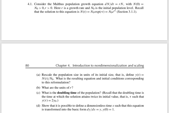 Solved 4.1. Consider the Malthus population growth equation | Chegg.com