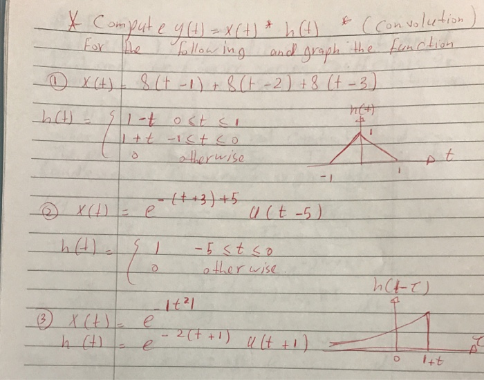 Solved Compute y(t) = x (t) * h (t) (convolution) for the | Chegg.com