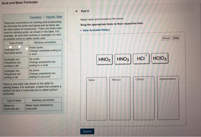 Solved Acid and Base Formulas Constants 1 Periodic Table | Chegg.com
