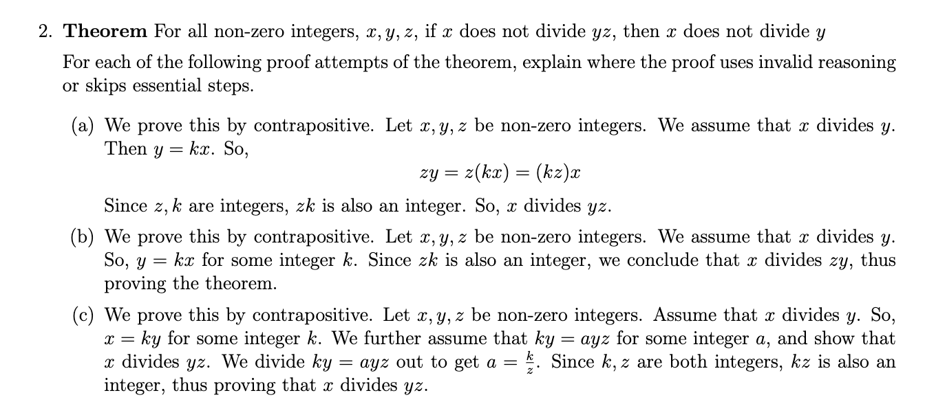Solved 2. Theorem For all non-zero integers, x, y, z, if x | Chegg.com