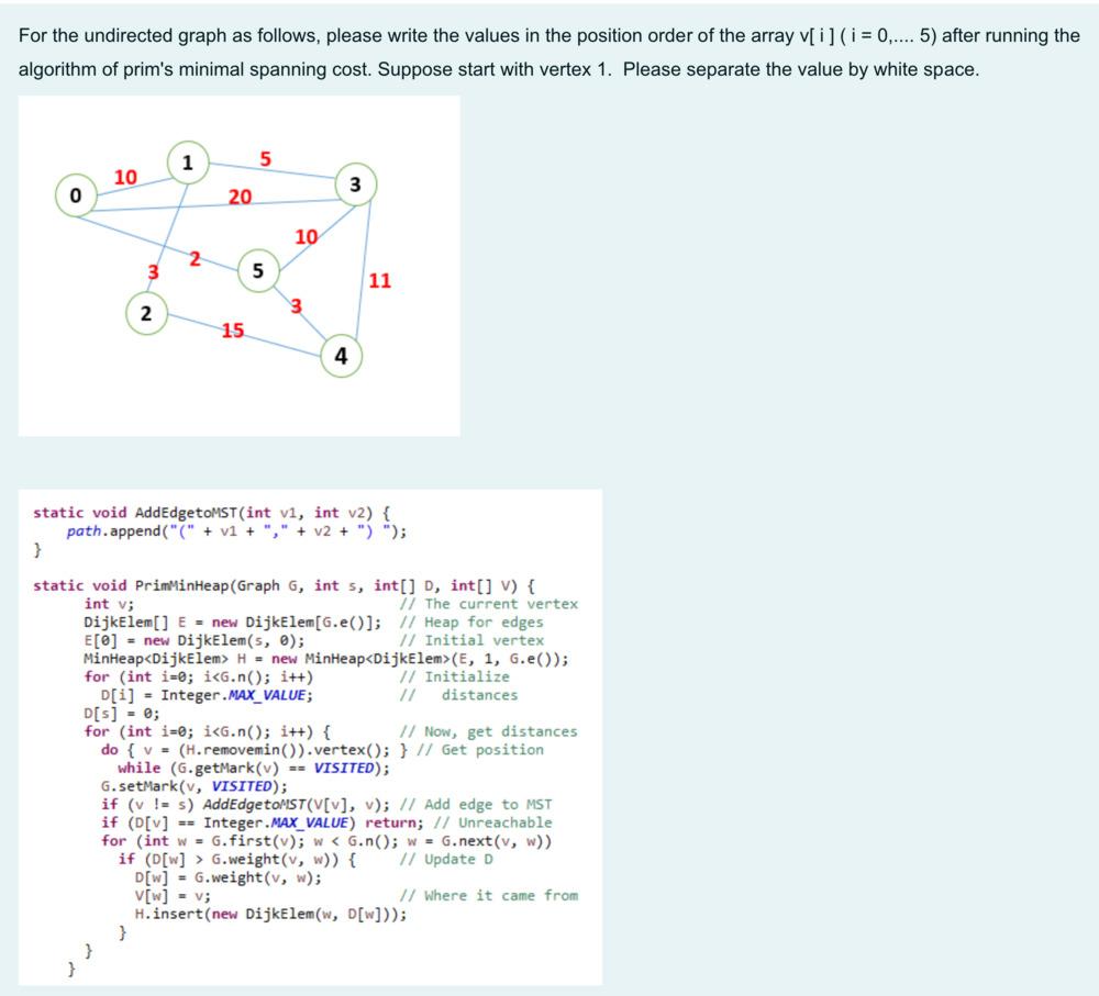 Solved For the undirected graph as follows, please write the | Chegg.com