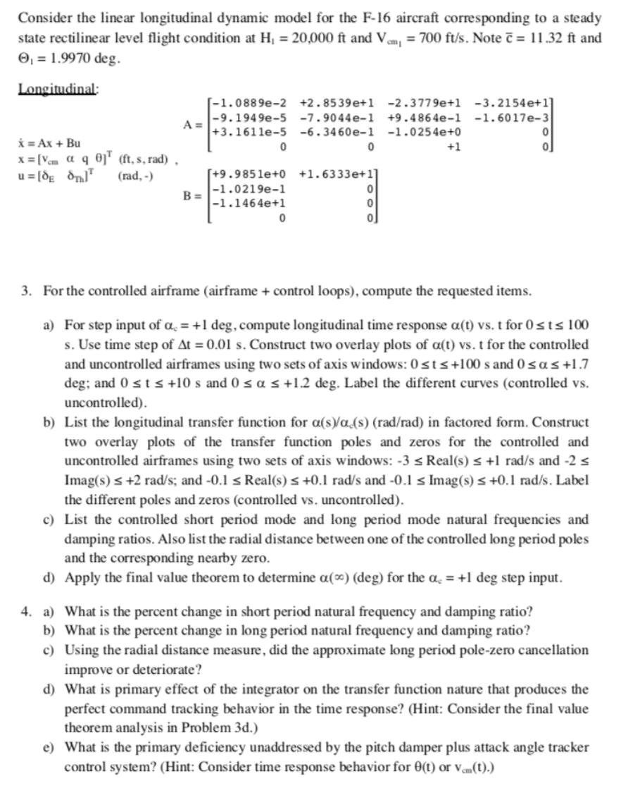 Consider the linear longitudinal dynamic model for | Chegg.com