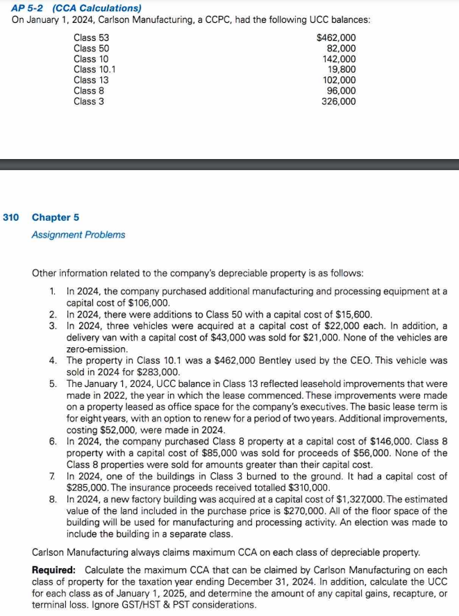 Solved AP 5-2 (CCA Calculations)On January 1, 2024, ﻿Carlson | Chegg.com