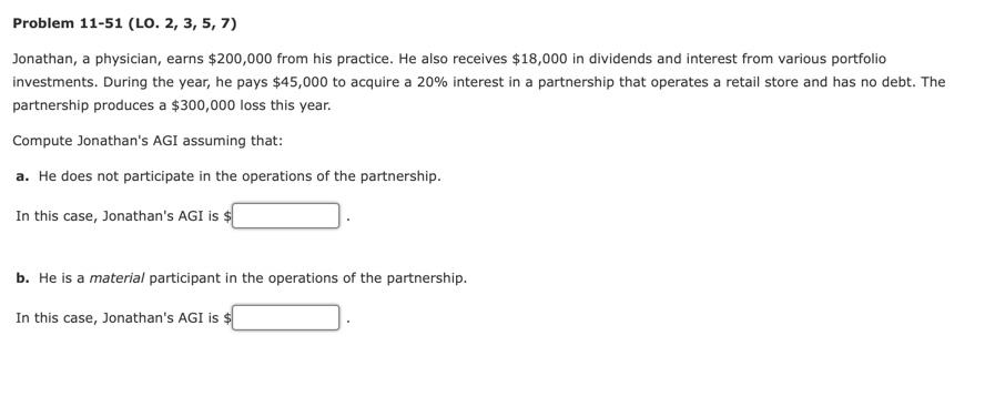 Solved Problem 11-51 (LO. 2, 3, 5, 7) Jonathan, a physician, | Chegg.com