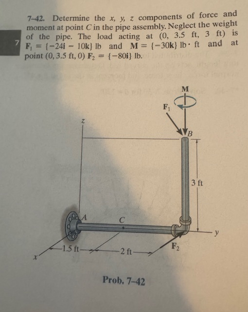 Solved 7-42. Determine the x,y,z components of force and | Chegg.com