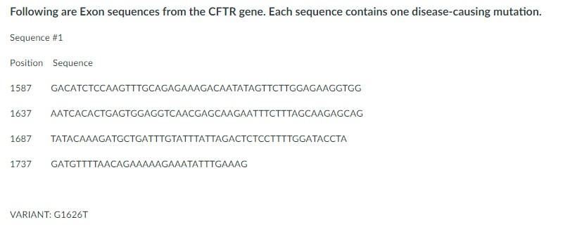Solved Following are Exon sequences from the CFTR gene. Each | Chegg.com