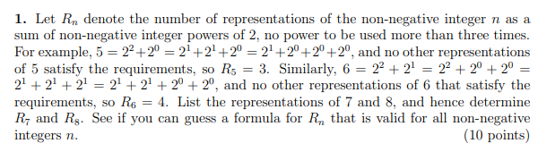 1. Let Rn denote the number of representations of the | Chegg.com