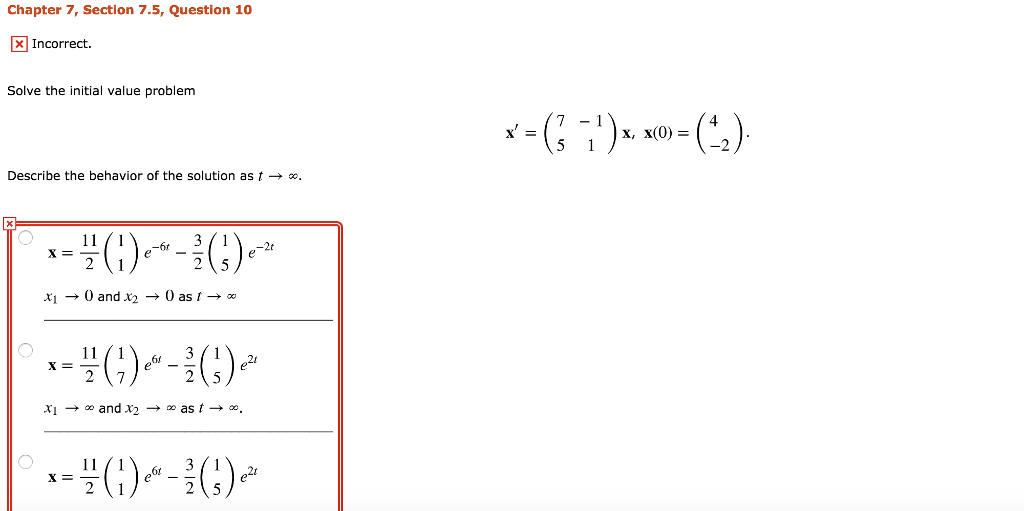 Solved Chapter 7, Section 7.5, Question 10 xIncorrect. Solve | Chegg.com