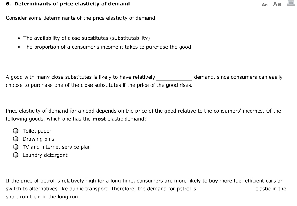 Solved 6 Determinants Of Price Elasticity Of Demand