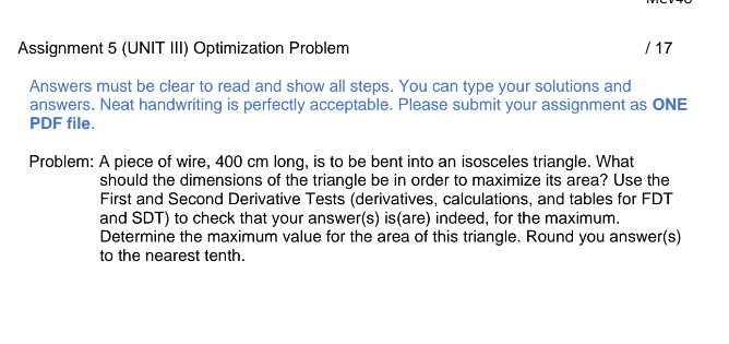 Solved Assignment 5 (UNIT III) Optimization Problem /17 | Chegg.com