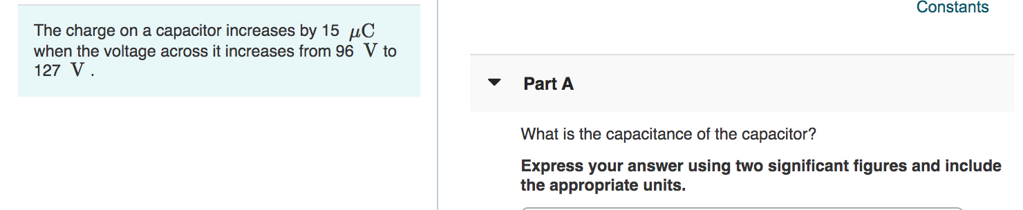 Solved Constants The charge on a capacitor increases by 15 | Chegg.com