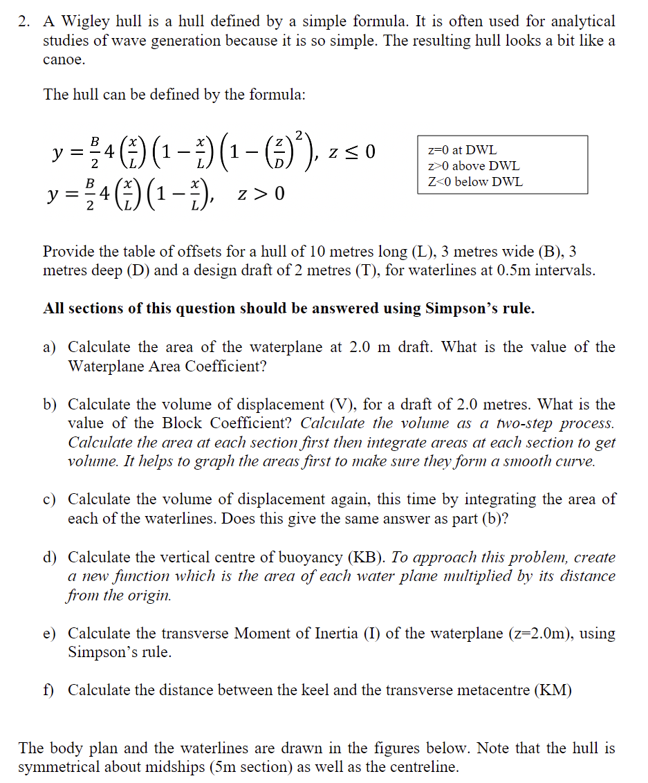 Solved 2. A Wigley hull is a hull defined by a simple | Chegg.com