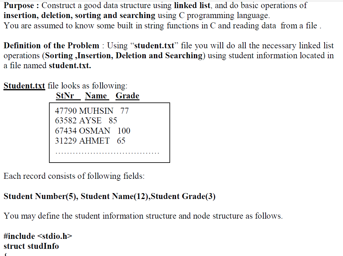 Solved Purpose : Construct a good data structure using | Chegg.com