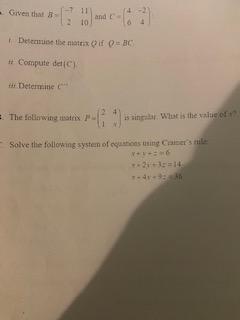 Solved Criven that 8:[−721110) and L2−[46−24] Delemuse the | Chegg.com