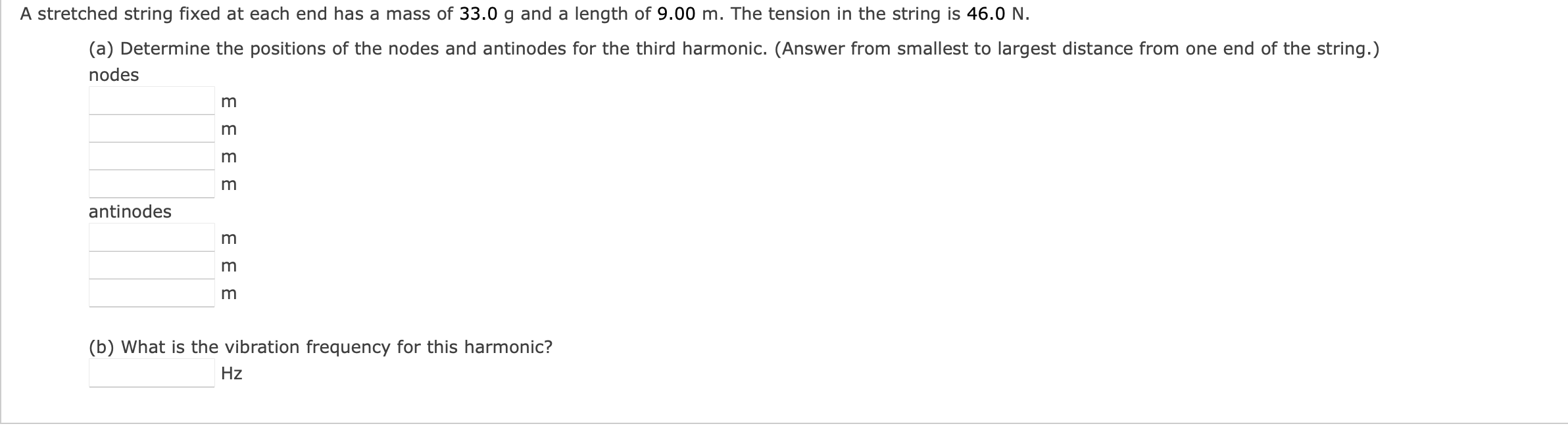 Solved A stretched string fixed at each end has a mass of | Chegg.com