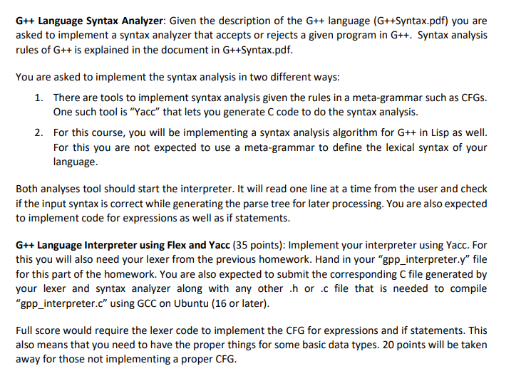 Solved G Language Syntax Analyzer Given The Description 