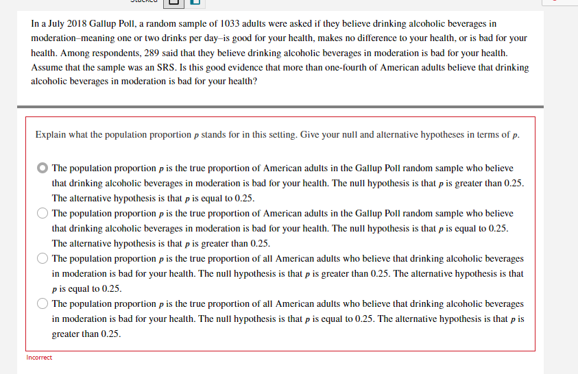 Solved In a July 2018 Gallup Poll, a random sample of 1033 | Chegg.com