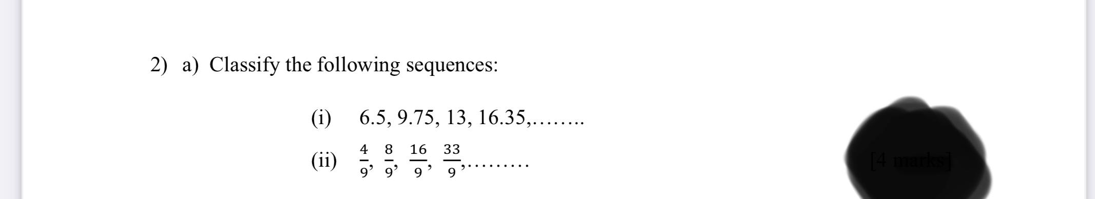 Solved 2) a) Classify the following sequences: (i) | Chegg.com