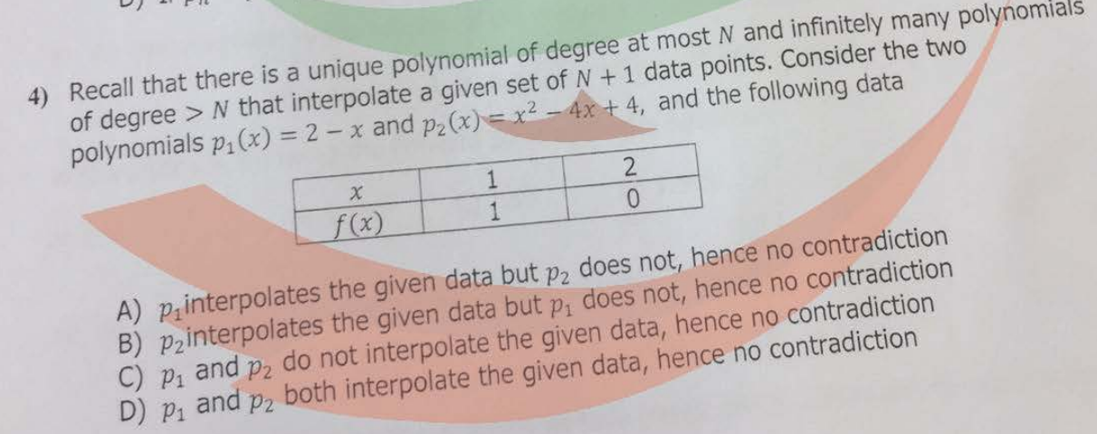 Solved 4) Recall that there is a unique polynomial of degree | Chegg.com