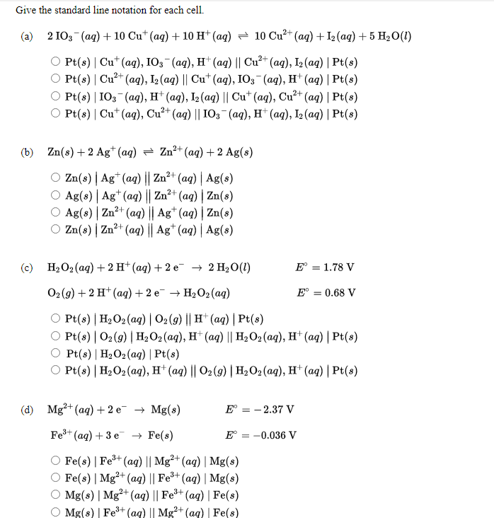 Solved Give the standard line notation for each cell. (a) 2 | Chegg.com