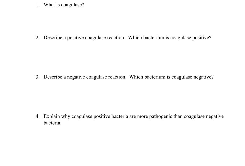 Solved 1. What is coagulase? 2. Describe a positive | Chegg.com