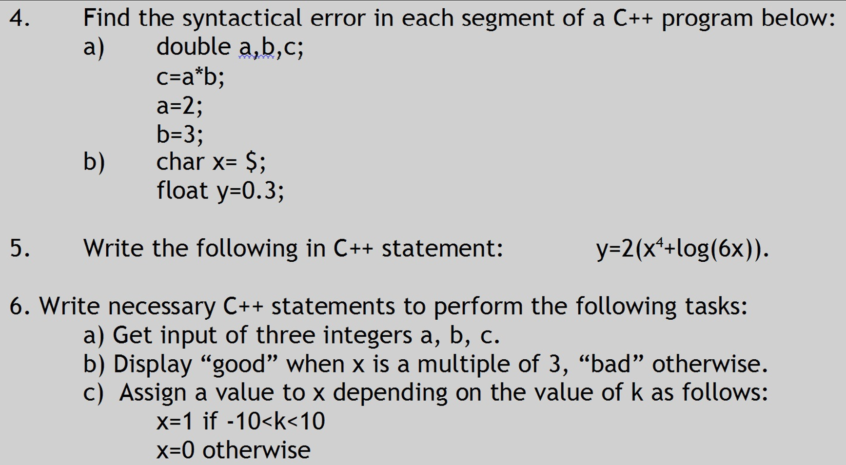 Solved 4. Find the syntactical error in each segment of a | Chegg.com
