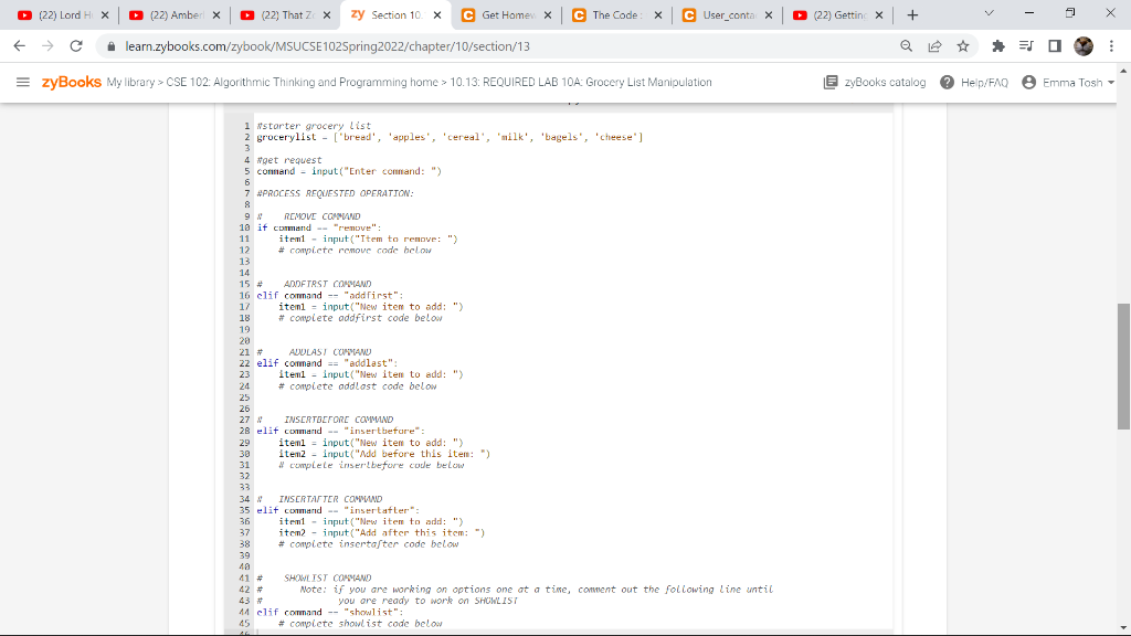 Solved 10.13 REQUIRED LAB 10A: Grocery List | Chegg.com