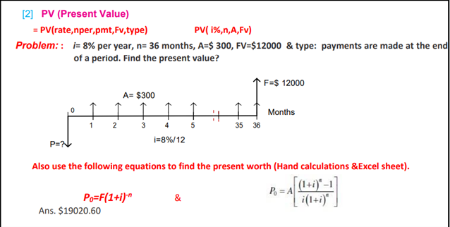 Solved [2] PV (Present Value) =PV( rate,nper,pmt, Fv,type) | Chegg.com