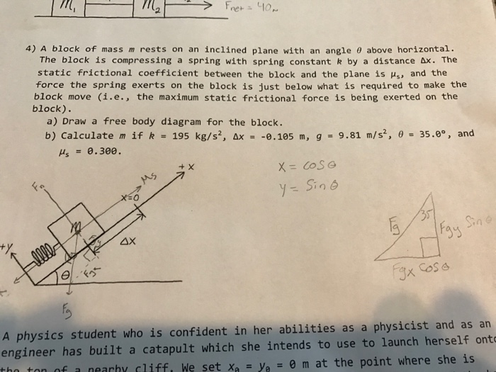 2 4) A block of mass m rests on an inclined plane with an angle θ above horizontal. The block is ...