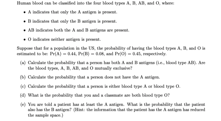 Solved Human blood can be classified into the four blood | Chegg.com