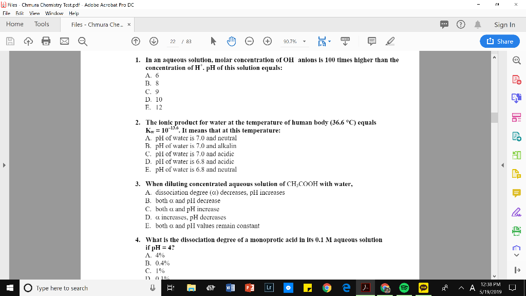 Solved Files Chmura Chemistry Test.pdf Adobe Acrobat Pro DC | Chegg.com