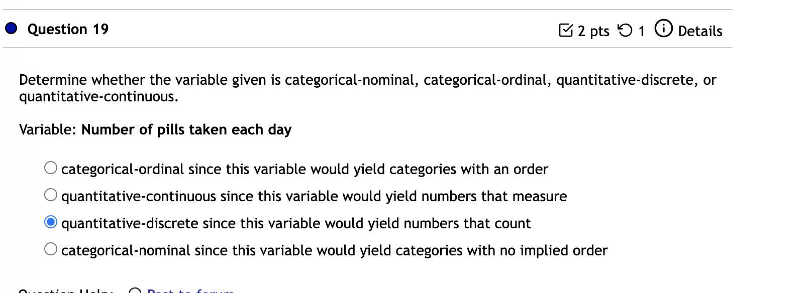 Solved Determine whether the variable given is | Chegg.com