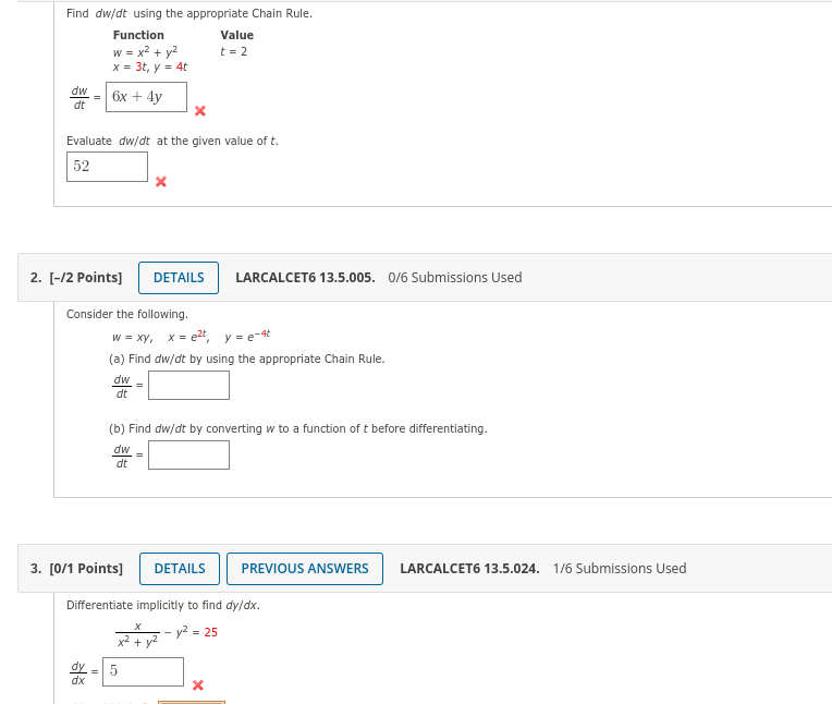 Solved Find dw/dt using the appropriate Chain Rule. Function | Chegg.com