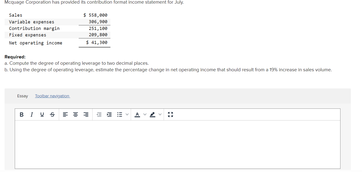 Solved Required: a. Compute the degree of operating leverage | Chegg.com