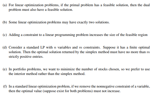 Solved (a) For linear optimization problems, if the primal | Chegg.com