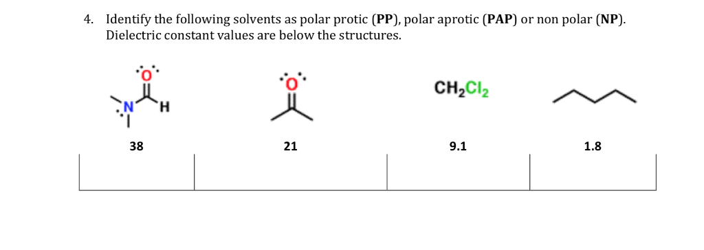 Solved 4. Identify the following solvents as polar protic | Chegg.com