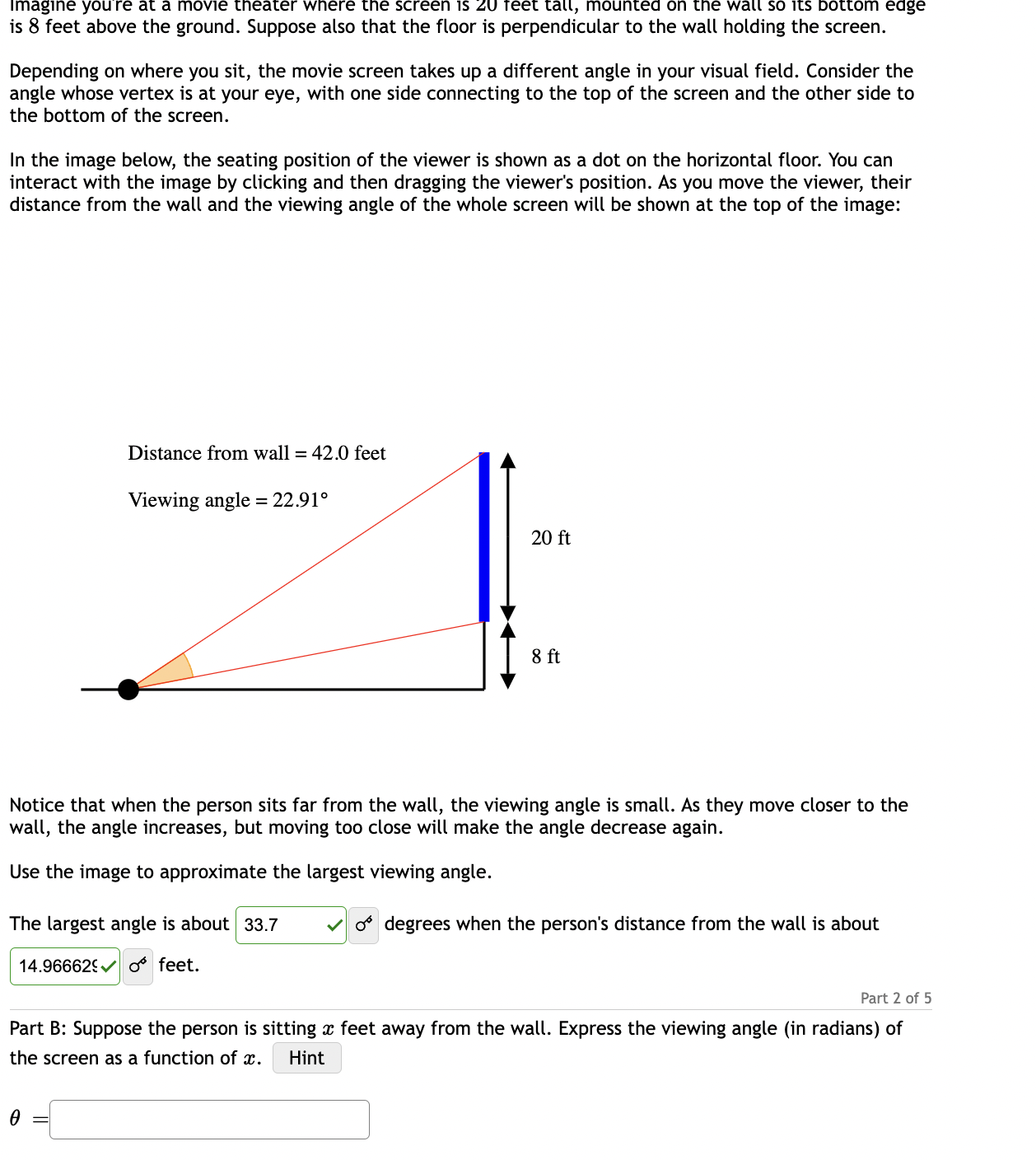 Solved Imagine youre at a movie theater where the screen is | Chegg.com