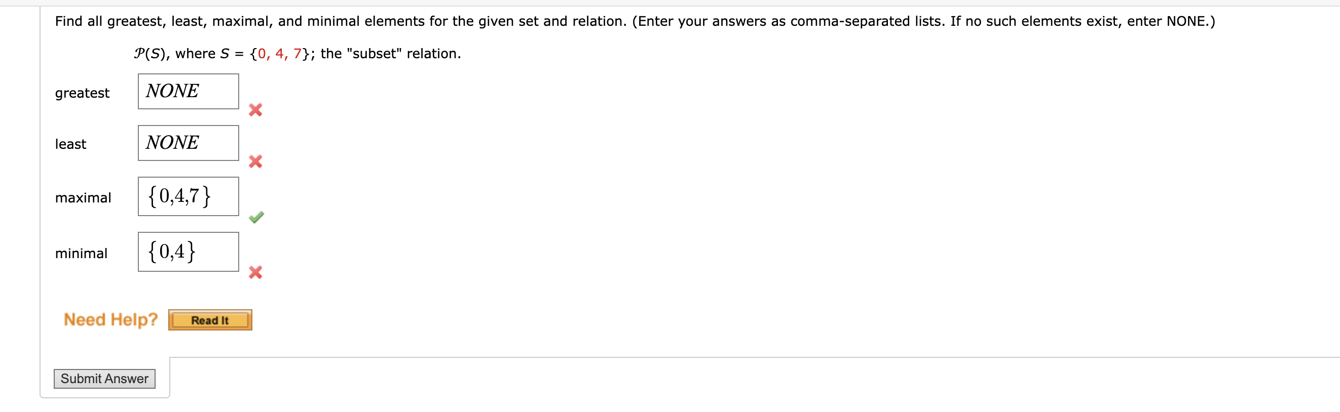 Solved P(S), where S={0,4,7}; the "subset" relation. | Chegg.com