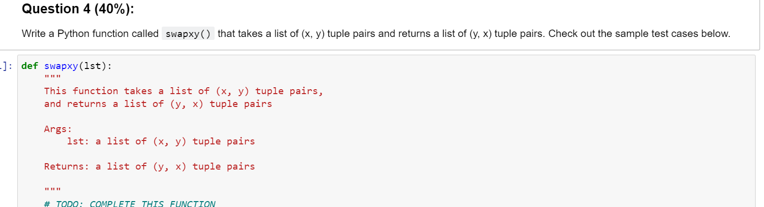 Solved Question 4 (40%): Write a Python function called | Chegg.com