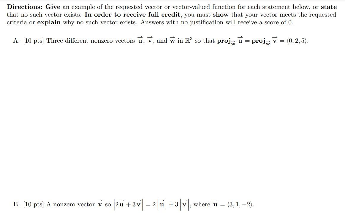 Solved Directions: Give an example of the requested vector | Chegg.com