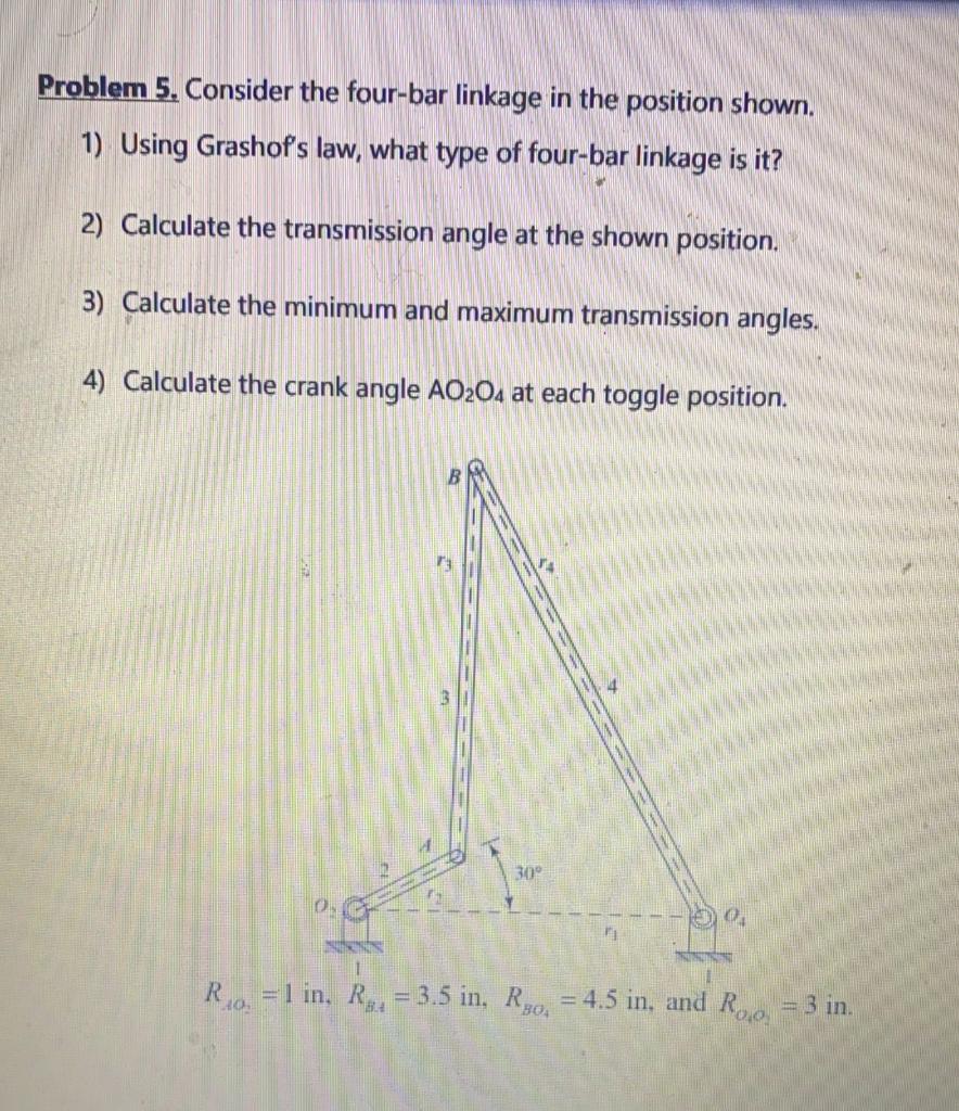 Solved Problem 5. Consider the four-bar linkage in the | Chegg.com