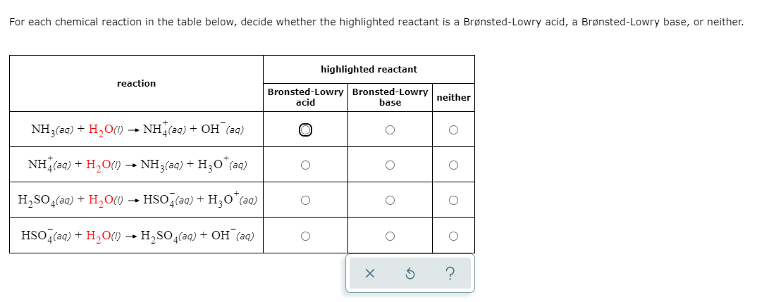 Solved For each chemical reaction in the table below, decide | Chegg.com